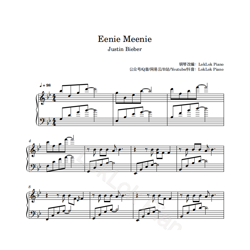 Eenie Meenie Piano Sheet Music Eenie Meenie Piano Sheet Music